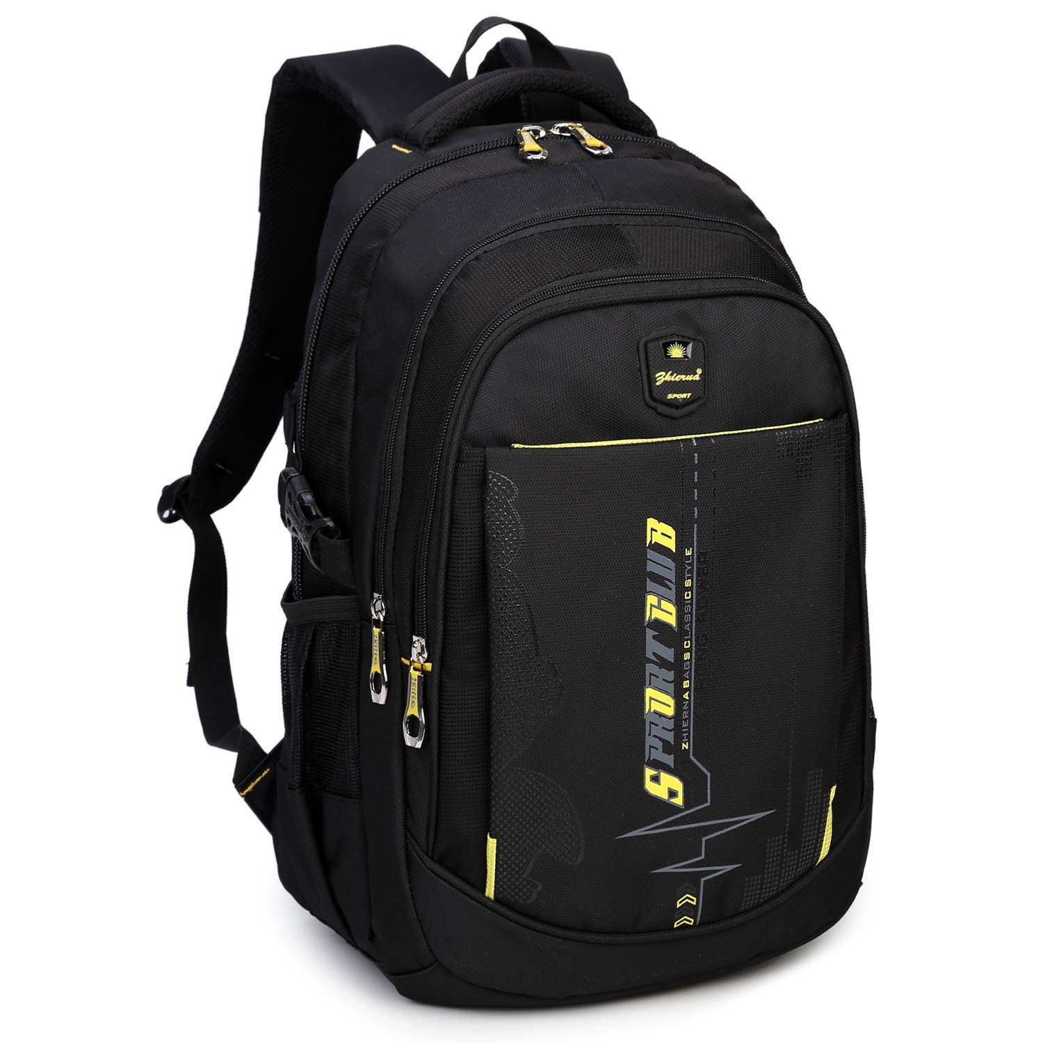 goldwheat School Backpacks Student Bookbag Casual Shoulder Daypack Travel Back Pack for Teen Boys (Black-3)