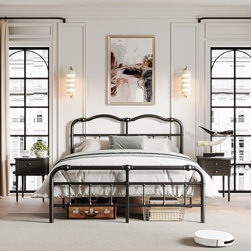 FDLOGW Queen Size Bed Frame with Headboard and Footboard, 14 Inch High, No Box Spring Needed Heavy Duty Metal Platform Bedframe, Noise Free