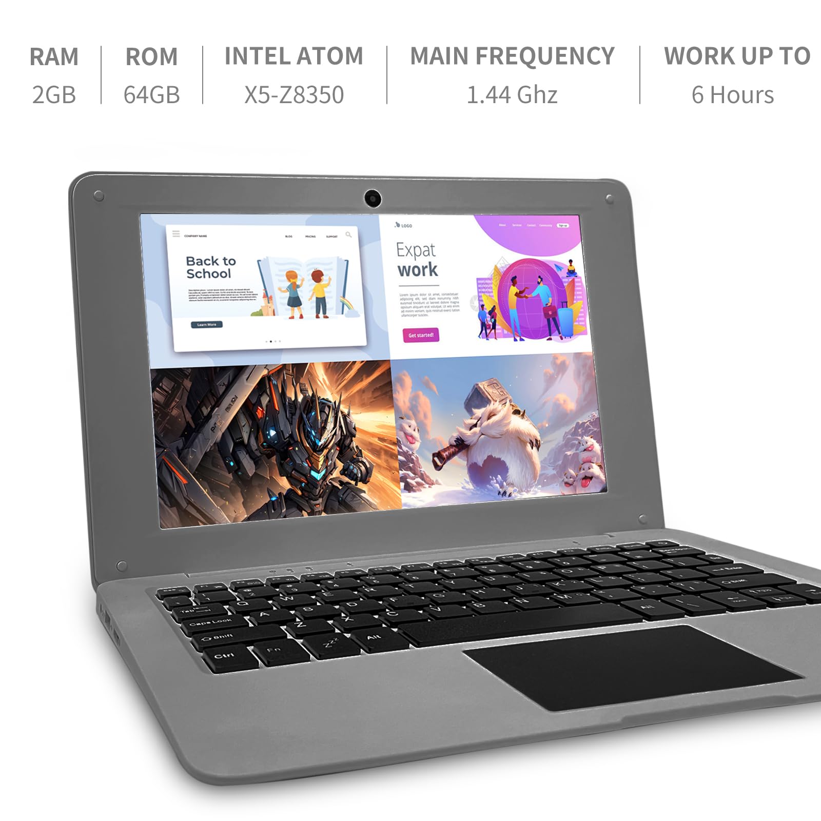 aichiw 10.1" Inch Laptop Mini Notebook, Portable Mini Computer with Intel CPU 4GB RAM 64GB eMMC Storage, Laptop Sleeve, Wireless Mouse, Mini Laptop with Windows 10(White)