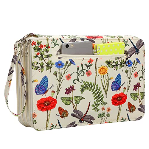 184 Slots Colored Pencil Case-Twill Oxford Pencil Holder with Zipper Closure Colored Pencil Orangizer for Watercolor Pens or Markers Large Capacity Pencil Case for Artist or Student (Pattern White)