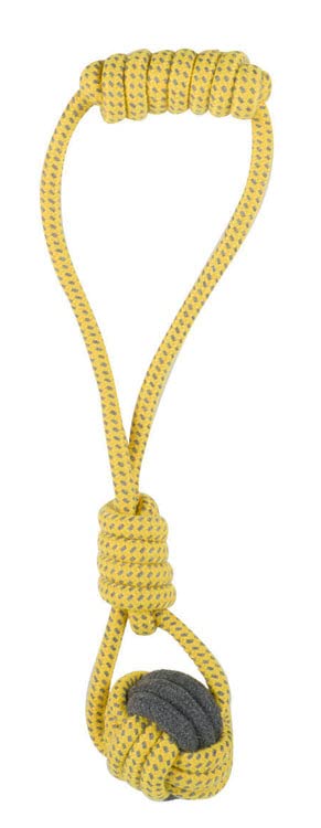 ALLUM Dog Rope Toys with Knotted Ball and Handle - Interactive and Stimulating Dog Toys & Puppy Toys - Dog Toys for Boredom - Ball on Rope (Yellow)