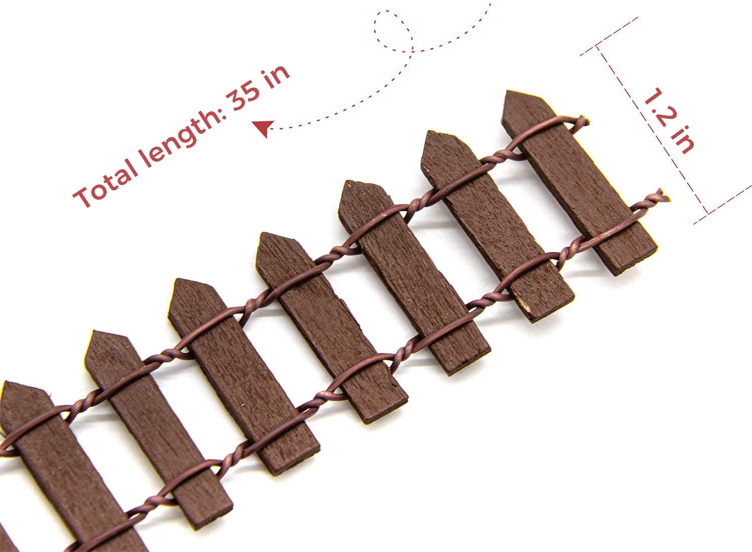 AUEAR, 2 Pack 35 Inch Long Mini Fairy Garden Fence Wood Ornament Wooden Decorative Picket for DIY Crafts Project (Brown, 2-Pack)