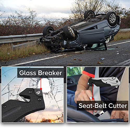 NEDFOSS Pocket Knife for Men, 4-in-1 Multitool Folding Knife with Glass Breaker, Seat Belt Cutter, Bottle Opener, Survival Knife for Emergency Rescue Situations, Home Improvements (FA49)