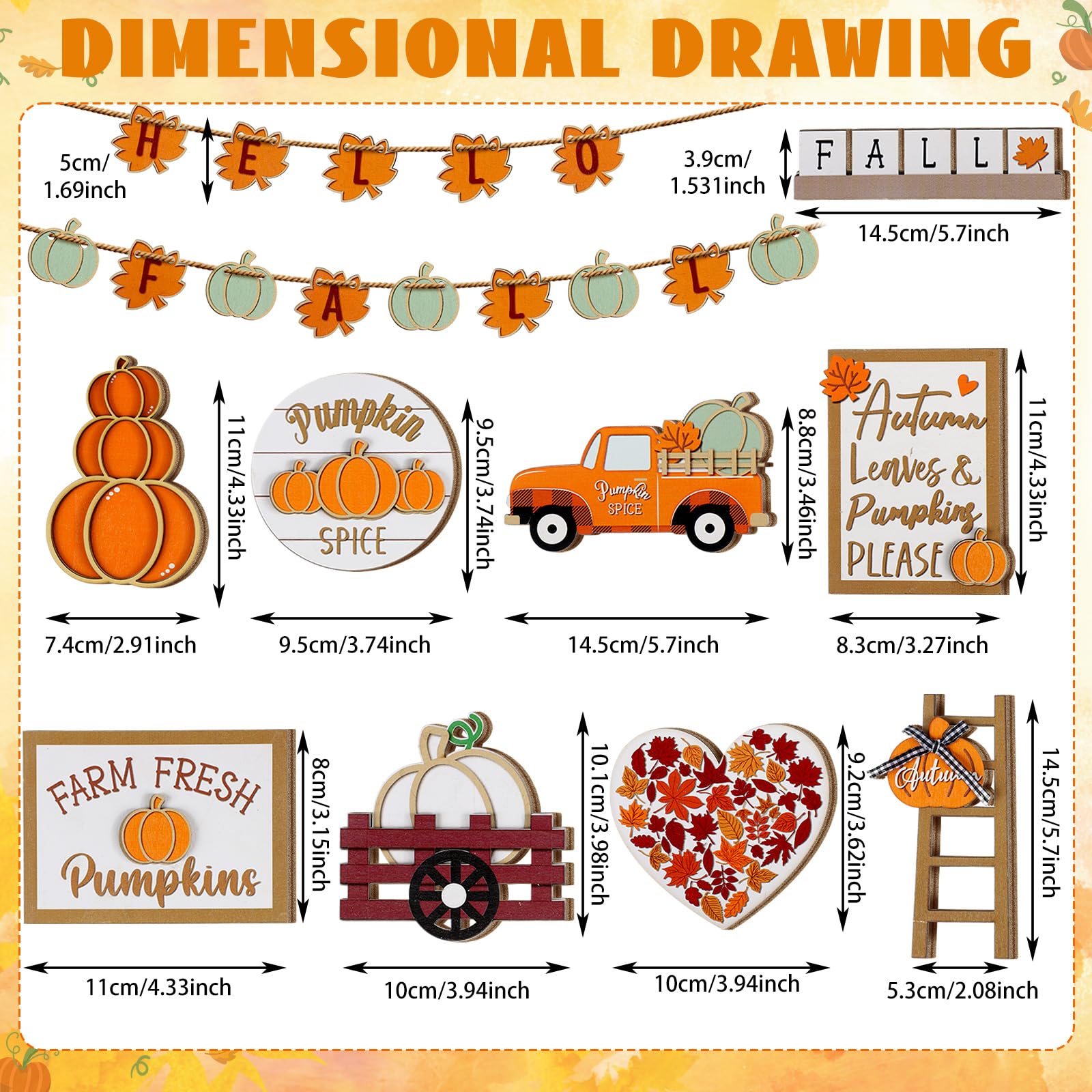 23-Piece Fall Tiered Tray Decoration Set - Thanksgiving Pumpkin Maple Leaf Truck Wooden Sign Rustic Farmhouse Tray Decoration Tabletop Sign Holiday
