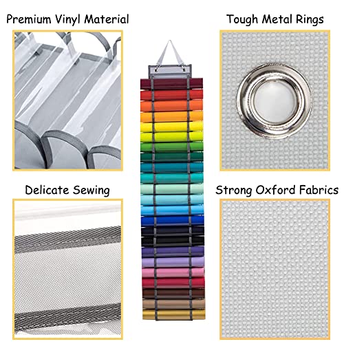 Vinyl Roll Holder with 24 Compartments and Keeper with Door Hooks and Strap, Clear Vinyl Organizers Holder Wall Mount for Home Craft Closet Wall Door (Grey)