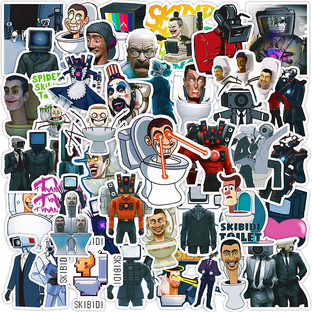 Skibidi Toilet Stickers,Cool Game Decals for Kids Teens Adults, 50pcs Vinyl Waterproof wangsying Decals for Laptop and Water Bottle Phone,Bike,Skateboard,Travel Case. (skibidi toilet-50pcs)