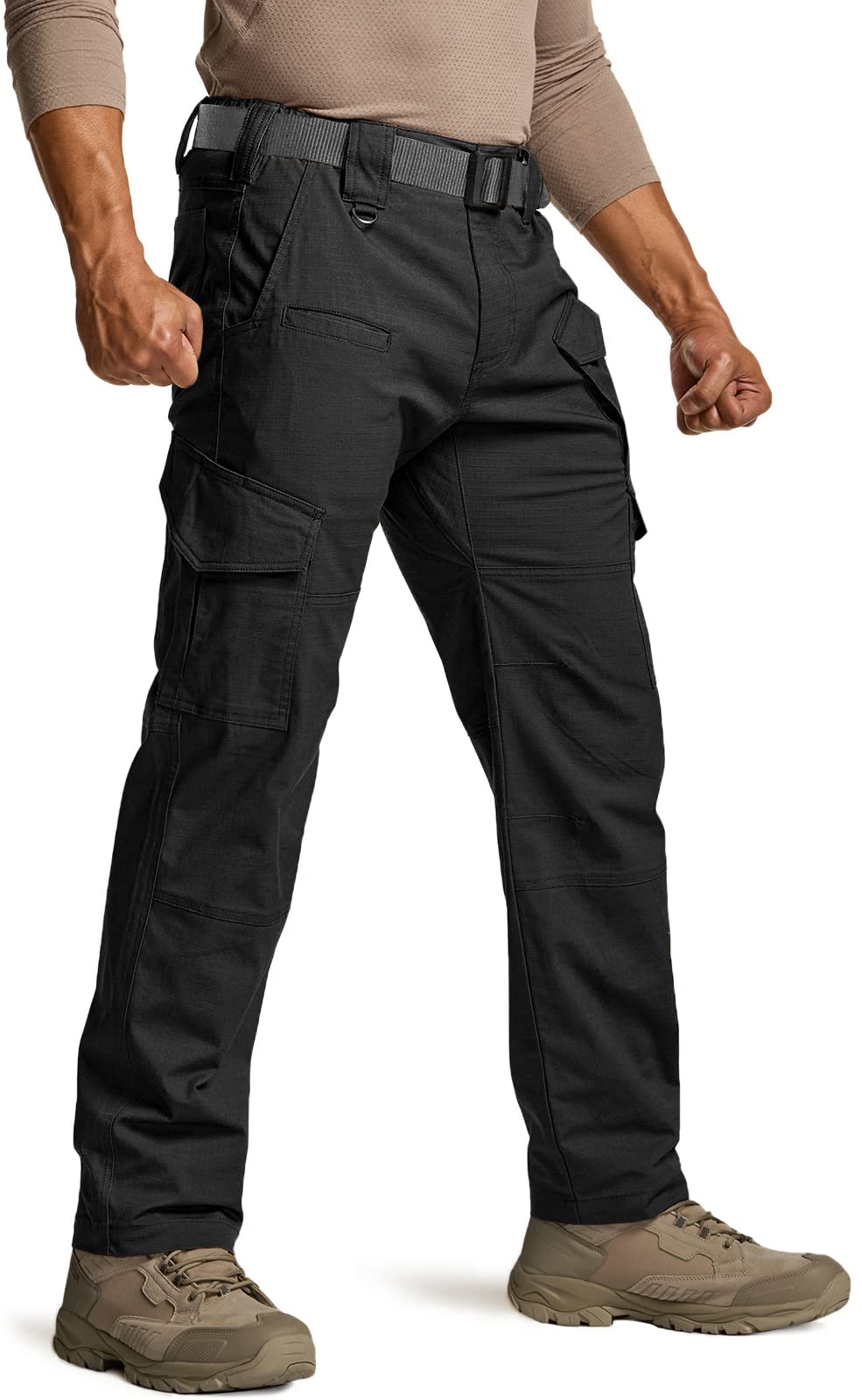 CQR Men's Flex Ripstop Tactical Pants, Water Resistant Stretch Cargo Pants, Lightweight EDC Hiking Work Pants, Dura Flex Mag Pocket Black, 40W x 34L