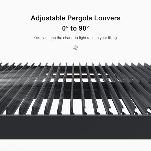 PURPLE LEAF Louvered Pergola 10' x 13' Outdoor Aluminum Pergola with Adjustable Roof for Deck Backyard Garden Grey Hardtop Gazebo