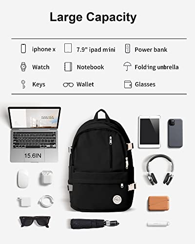 VGOCO Backpack for Women,Unisex Lightweight Backpack Bag Water-proof Casual Rucksack for Women Men Fits 14 inch Laptop Work Daypack Black