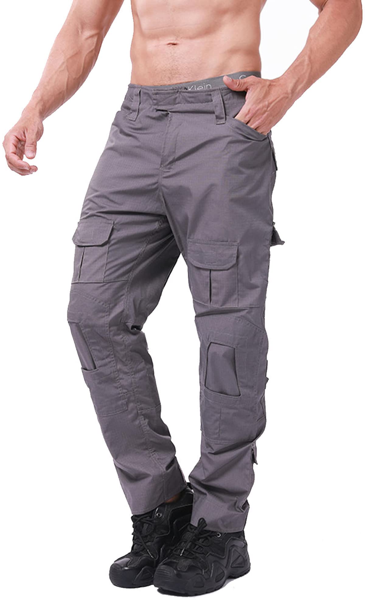 Uugood Men’s Military Trousers Tactical Camouflage Pants Breathable Multi-Pocket Combat Pant Ripstop Cargo Pants for Airsoft Hunting Hiking Paintball (Gray, XL)