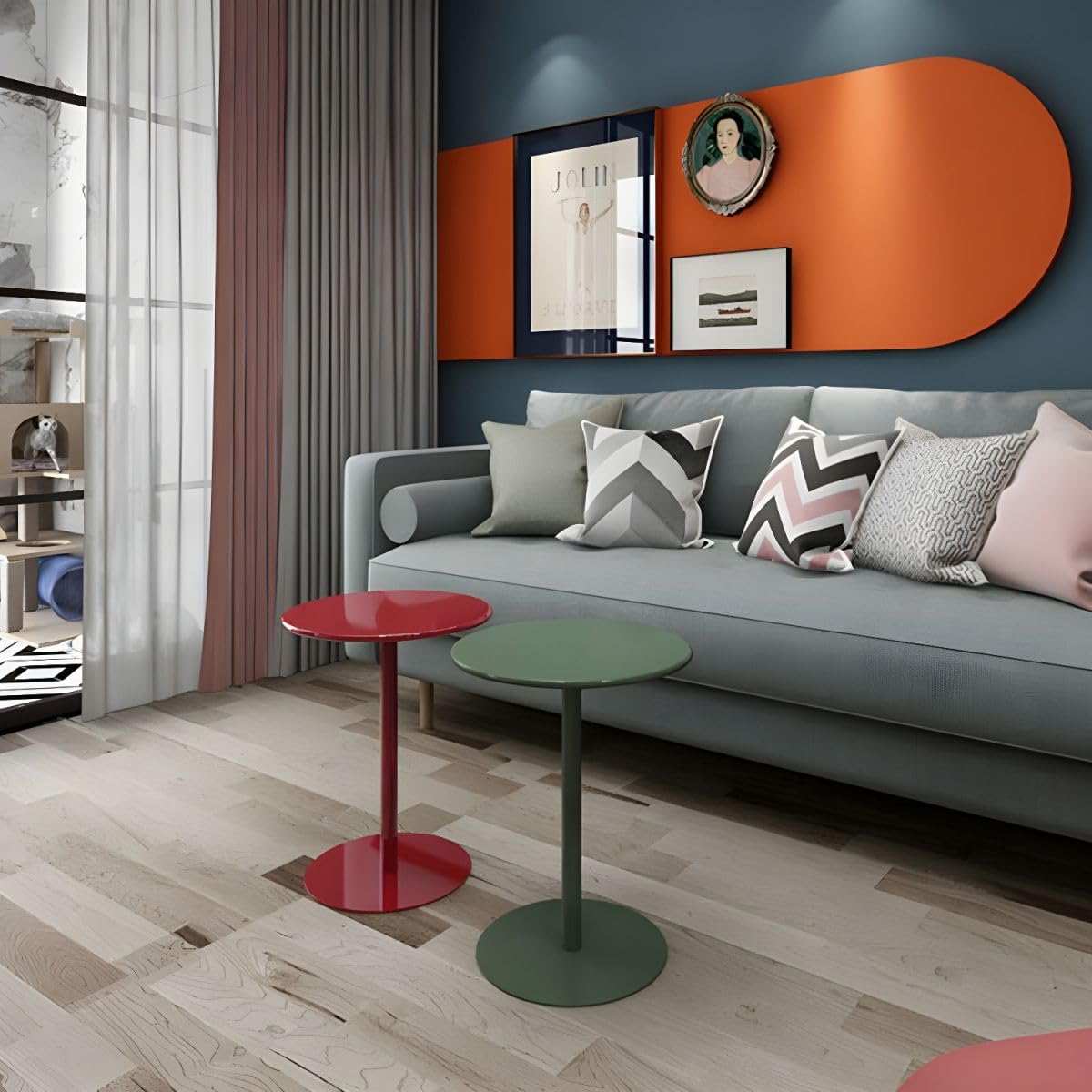 CraftThink End Table, Scandinavian Style Round Metal Side Table with Pedestal Base Sofa Side Table for Living Room Bedroom Balcony and Office, 2 Pieces Green