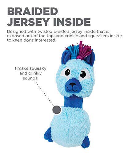 Outward Hound Braidy Budz Blue Llama Dog Toy - Cozy Plush Outside with Twisted Braided Jersey Inside, Small
