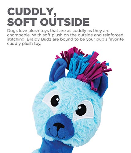 Outward Hound Braidy Budz Blue Llama Dog Toy - Cozy Plush Outside with Twisted Braided Jersey Inside, Small