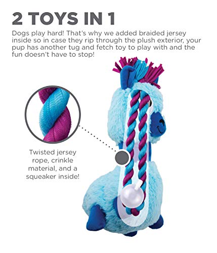 Outward Hound Braidy Budz Blue Llama Dog Toy - Cozy Plush Outside with Twisted Braided Jersey Inside, Small