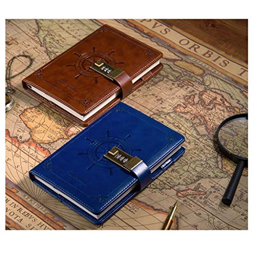 wyh Composition Notebook Digital Password Combination Student Diary Notepad B6 PU Leather Creative Retro for Travel Business Office Journal (Color : Brown)