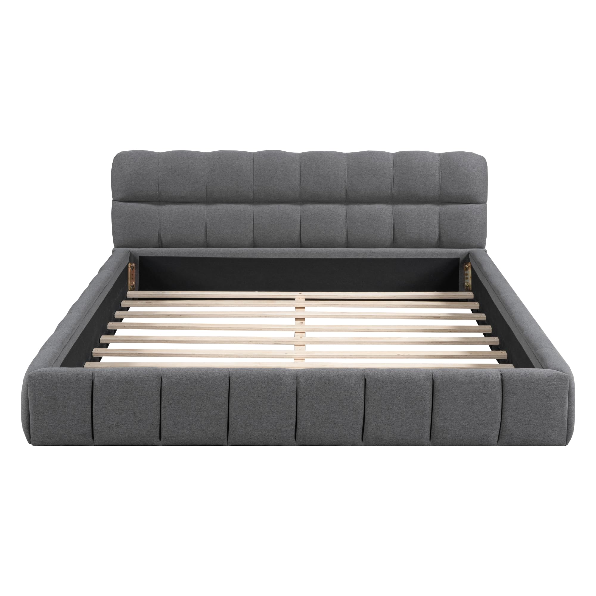 DNYN Queen Size Upholstered Platform Bed with Thick Fabric for Kids/Adults,Solid Wood Bedframe w/Wood Slat Support & Easy Assembly & No Box Spring Needed,Perfect for Dorm,Bedroom,Guest Room, Gray
