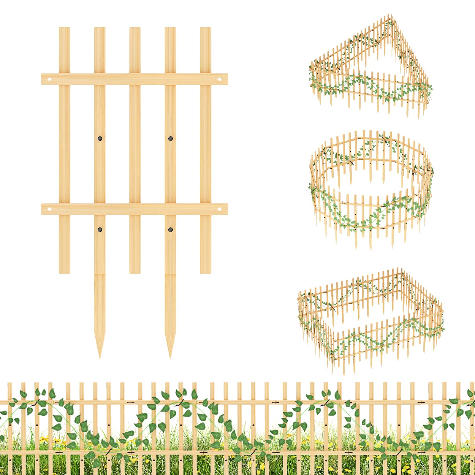 Decorative Garden Fence Bamboo 10 Pack 10.4 ft (L) x 22.2 in (H) Garden Fence Animal Barrier Fence Border for Small Dog Rabbit Flower Bed Fencing for Yard Patio Landscape Outdoor, Yellow