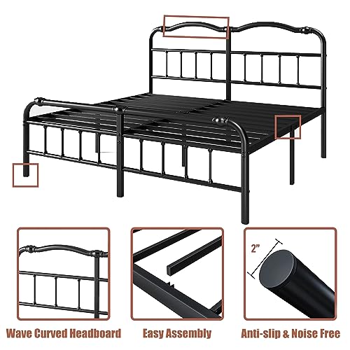 EZBeds Queen Bed Frame with Headboard and Footboard, 14 Inch High, Heavy Duty Bed Frame No Box Spring Needed, Easy Assembly, Noise-Free, Under Bed Storage, Black