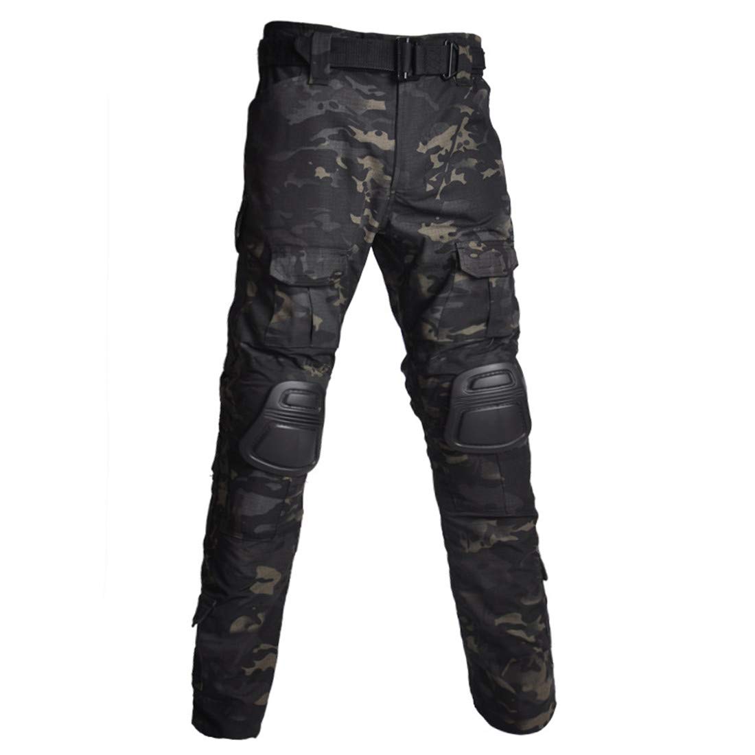 HARGLESMAN US Army Men's Tactical Airsoft Pants Military Cargo Trousers Practical Painting Ball Comfortable Work Hiking Fishing Hunting Outdoor Wear Black Camo XL