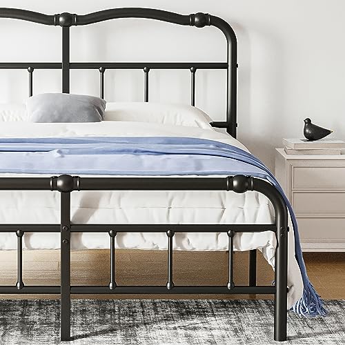 EZBeds Queen Bed Frame with Headboard and Footboard, 14 Inch High, Heavy Duty Bed Frame No Box Spring Needed, Easy Assembly, Noise-Free, Under Bed Storage, Black