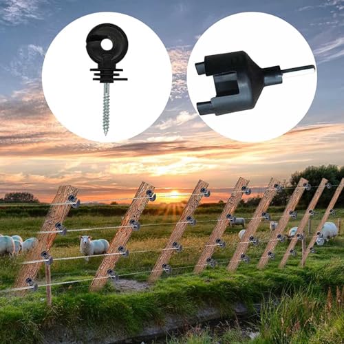 BIGJJIN 50Pcs Electric Fencing Ring Insulators, Screw Insulators, Screw-in Ring Insulators Electric Fence Accessories for Wood Post + 1pc Insulator Socket Tool