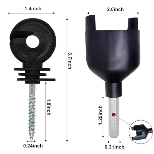 BIGJJIN 50Pcs Electric Fencing Ring Insulators, Screw Insulators, Screw-in Ring Insulators Electric Fence Accessories for Wood Post + 1pc Insulator Socket Tool