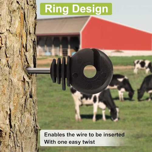 BIGJJIN 50Pcs Electric Fencing Ring Insulators, Screw Insulators, Screw-in Ring Insulators Electric Fence Accessories for Wood Post + 1pc Insulator Socket Tool