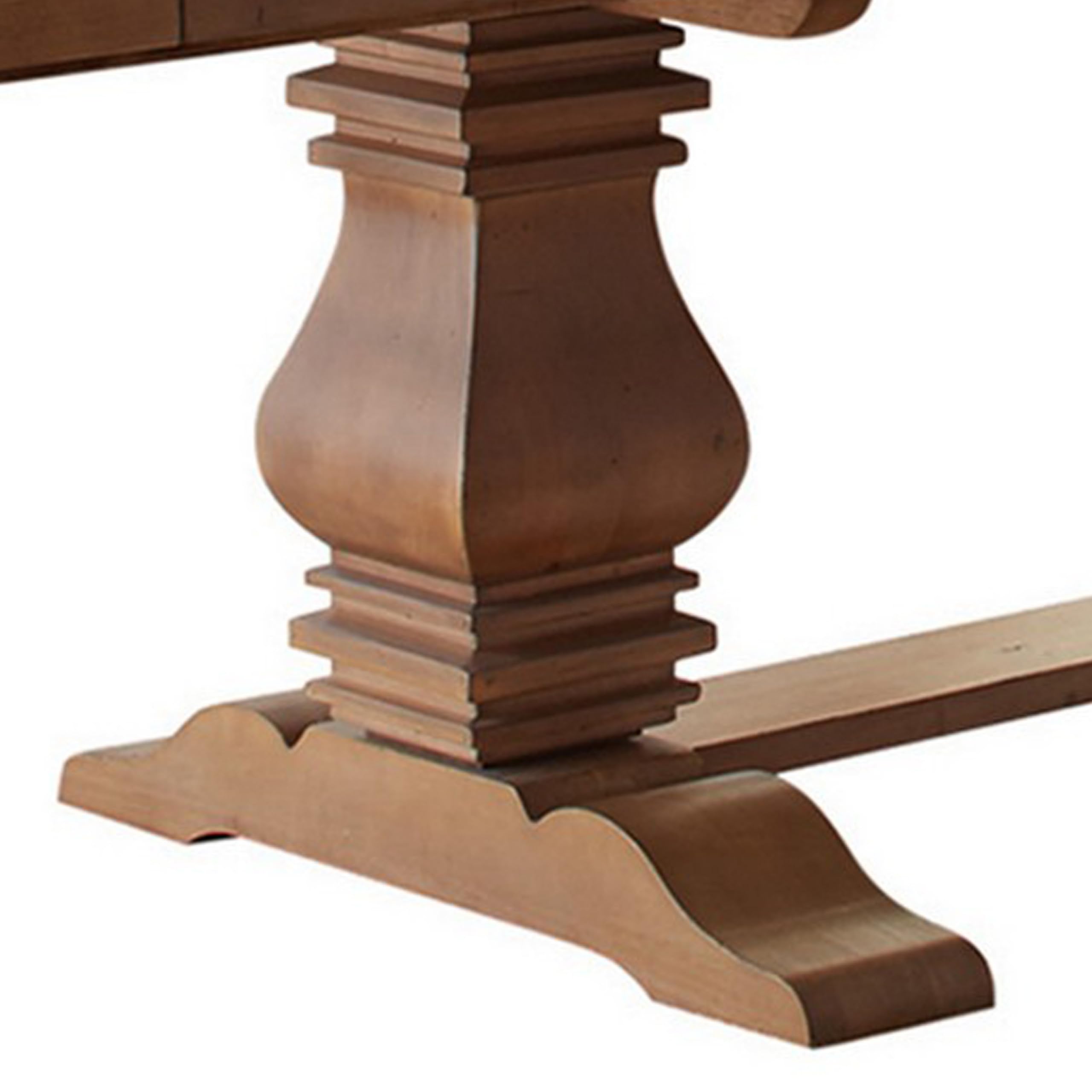 Benjara Som 94-126 Inch Dining Table, 2 Draw Leaf Extension, Pedestal, Brown Wood