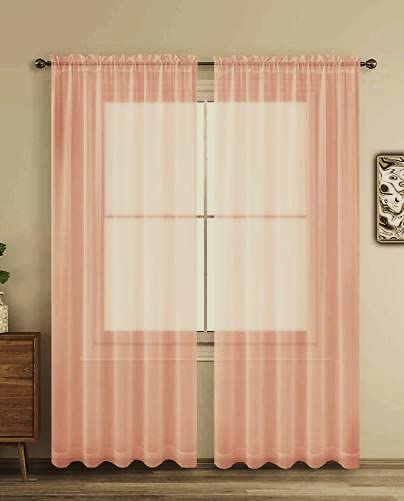 WPM Peach Color Window Sheer Treatment Panels Beautiful Rod Pocket Voile Elegance Curtains Drapes for Living Room, Bedroom, Kitchen Fully Stitched, Set of 2 (Blush Pink, 84" Inch Long)