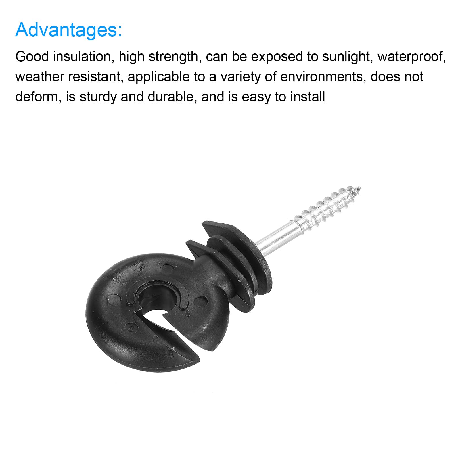 PATIKIL Electric Fence Insulator Screw-in Ring Insulator 50pcs Wood Post Insulator Black for Farm Fencing Power Grid System