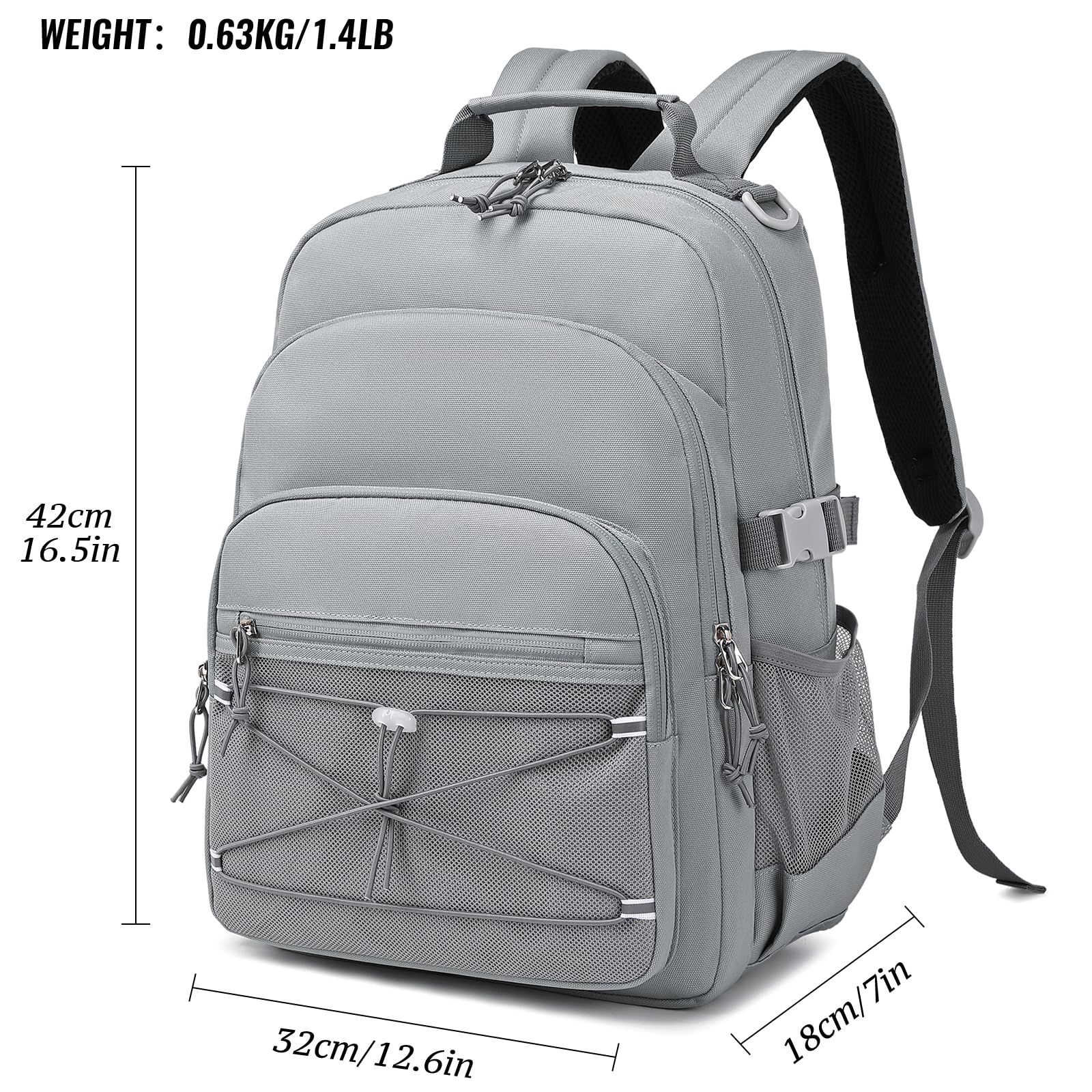 mygreen Girls Boy School Backpack Elementary Middle Bookbag Teenager Waterproof Lightweight 16 Inches Grey