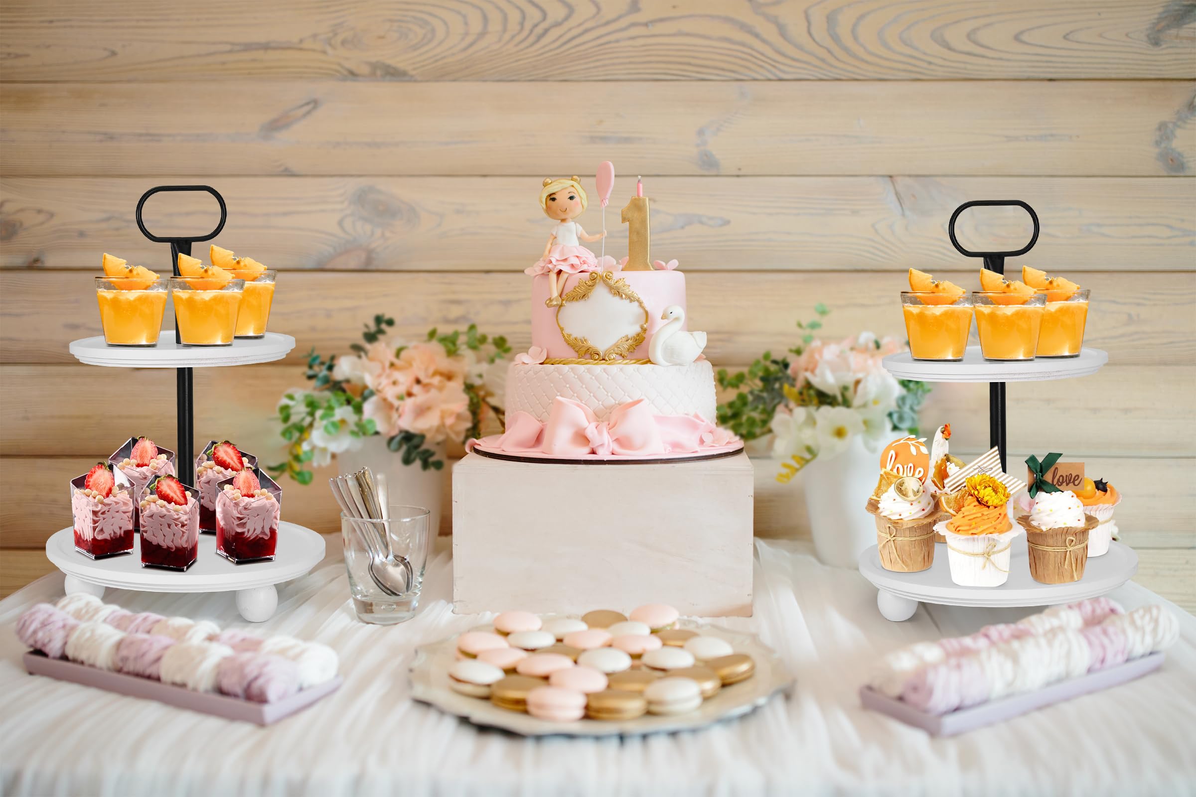 Farmhouse Tiered Tray Decor 2 Tier Tray with Handle, Wood Serving Tray for Kitchen Coffee Bar Table, Dessert Table Display Tray Cupcake Stand Perfect for Wedding Party Home Decor Display