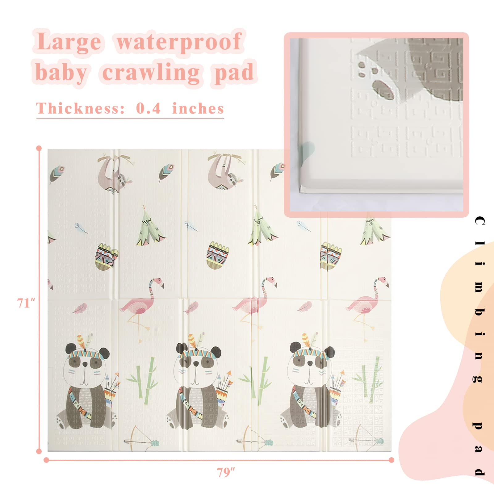 Baby Playmat for Crawling,0.6in Thick Extra Large Foldable Play Mat for Baby, Waterproof Non Toxic Anti-Slip Reversible Foam Playmat for Toddlers Kids(79 * 71 * 0.6)