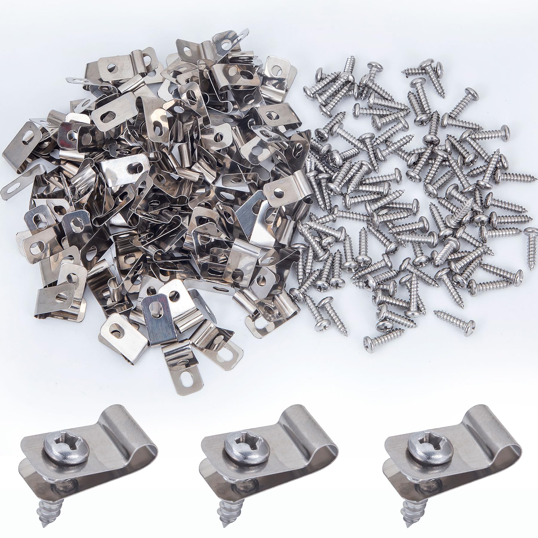 200Pcs Fence Wire Clamps with 200Pcs Screws, Livestock Fencing clips Agricualtural Fencing Stainless Steel Wire Clips for Mounting 12-16 Gauge Welded Wire to Wood, Metal or Vinyl