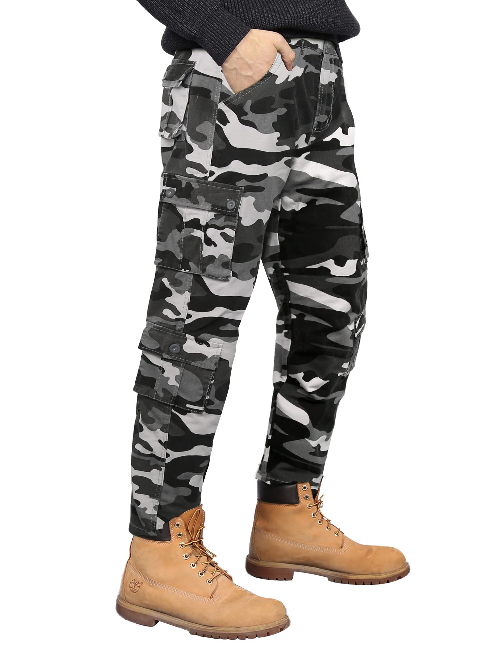 BOJIN Men's Cargo Pants Casual Military Army Camo Relaxed Fit Cotton Combat Camouflage Cargo Work Pants with 8 Pockets(CK026)- Camo Grey 38