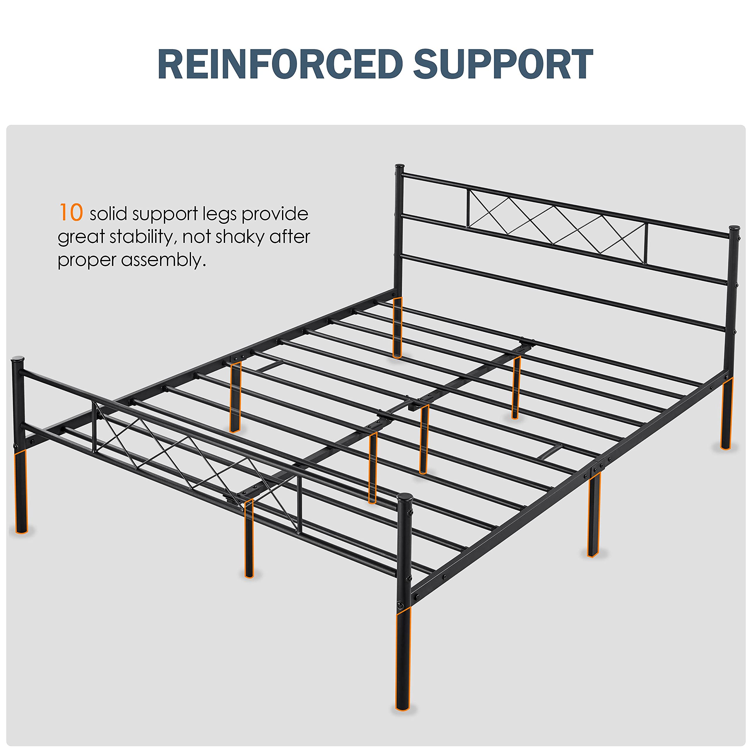 Yaheetech Queen Size Metal Platform Bed Frame Mattress Foundation with Headboard and Footboard No Box Spring Needed Under Bed Storage Steel Slats Black