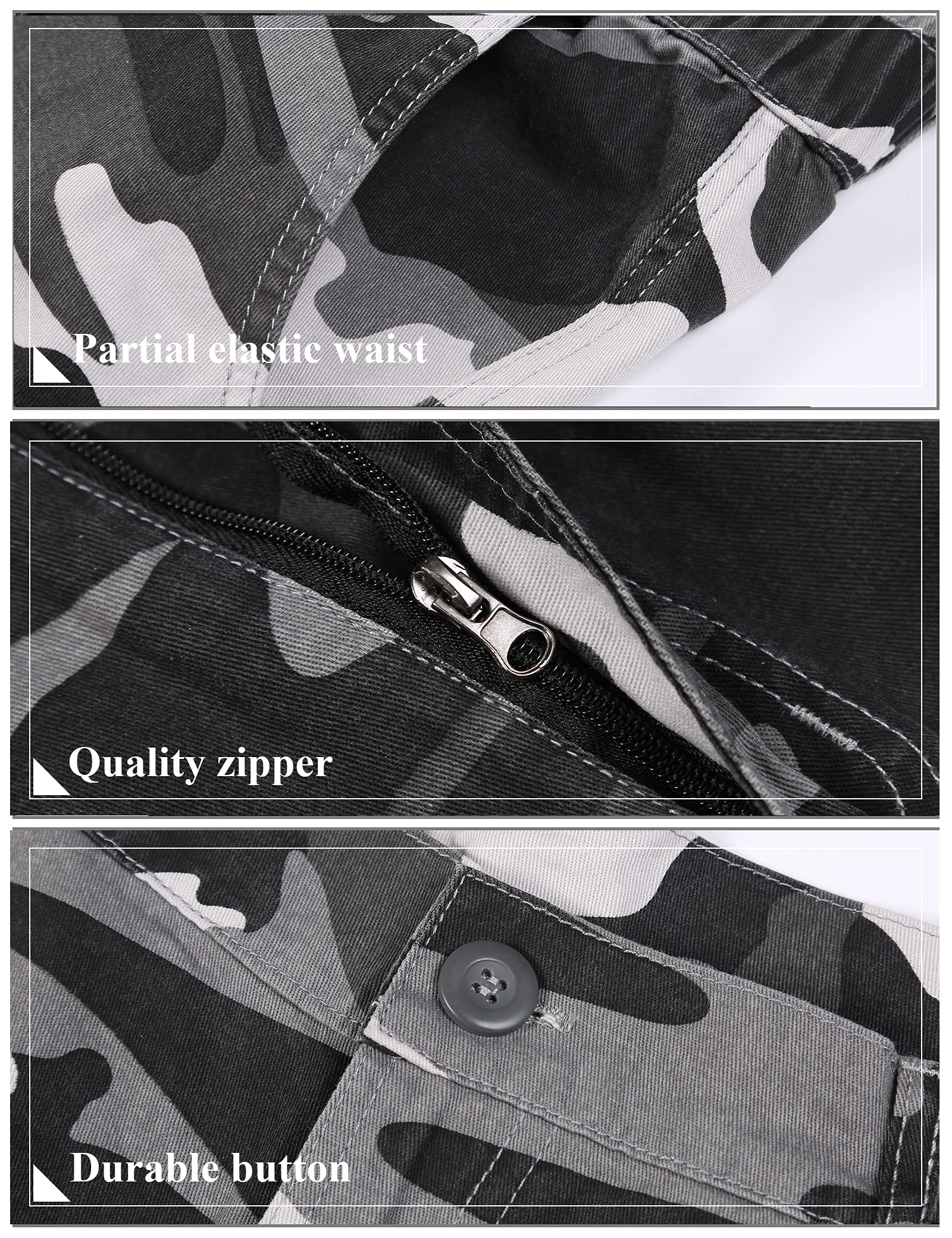 BOJIN Men's Cargo Pants Casual Military Army Camo Relaxed Fit Cotton Combat Camouflage Cargo Work Pants with 8 Pockets(CK026)- Camo Grey 38