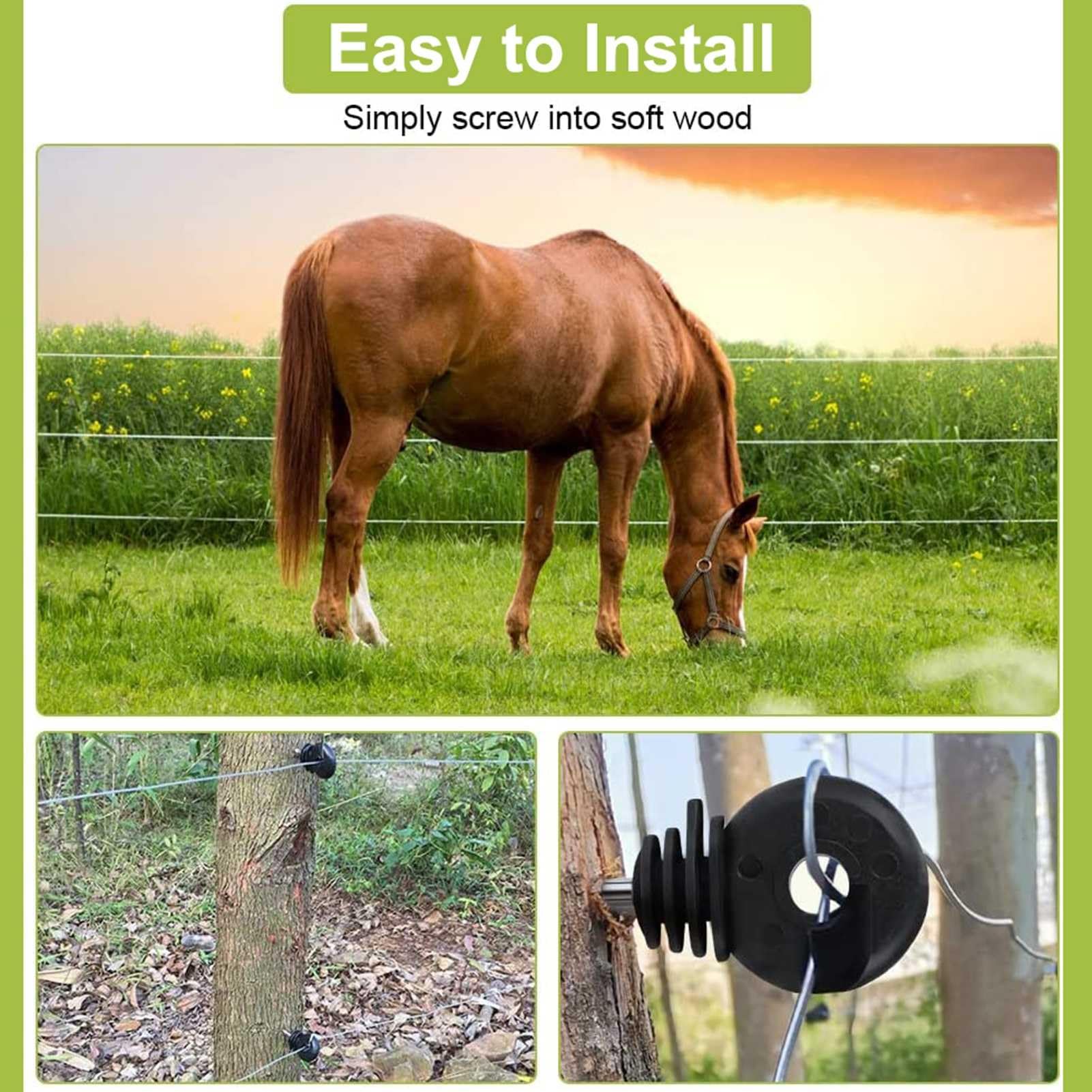 100 pcs Electric Fence Insulators Screw, Electric Fence Posts, Electric Fencing Posts for Wood Post Sun Protection & Rainproof, Screw in Ring Insulators