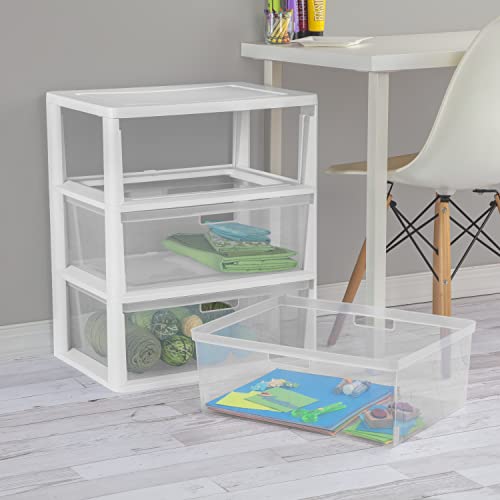 Sterilite 4538001K Wide 3 Drawer Tower- White KD, 1 -Pack