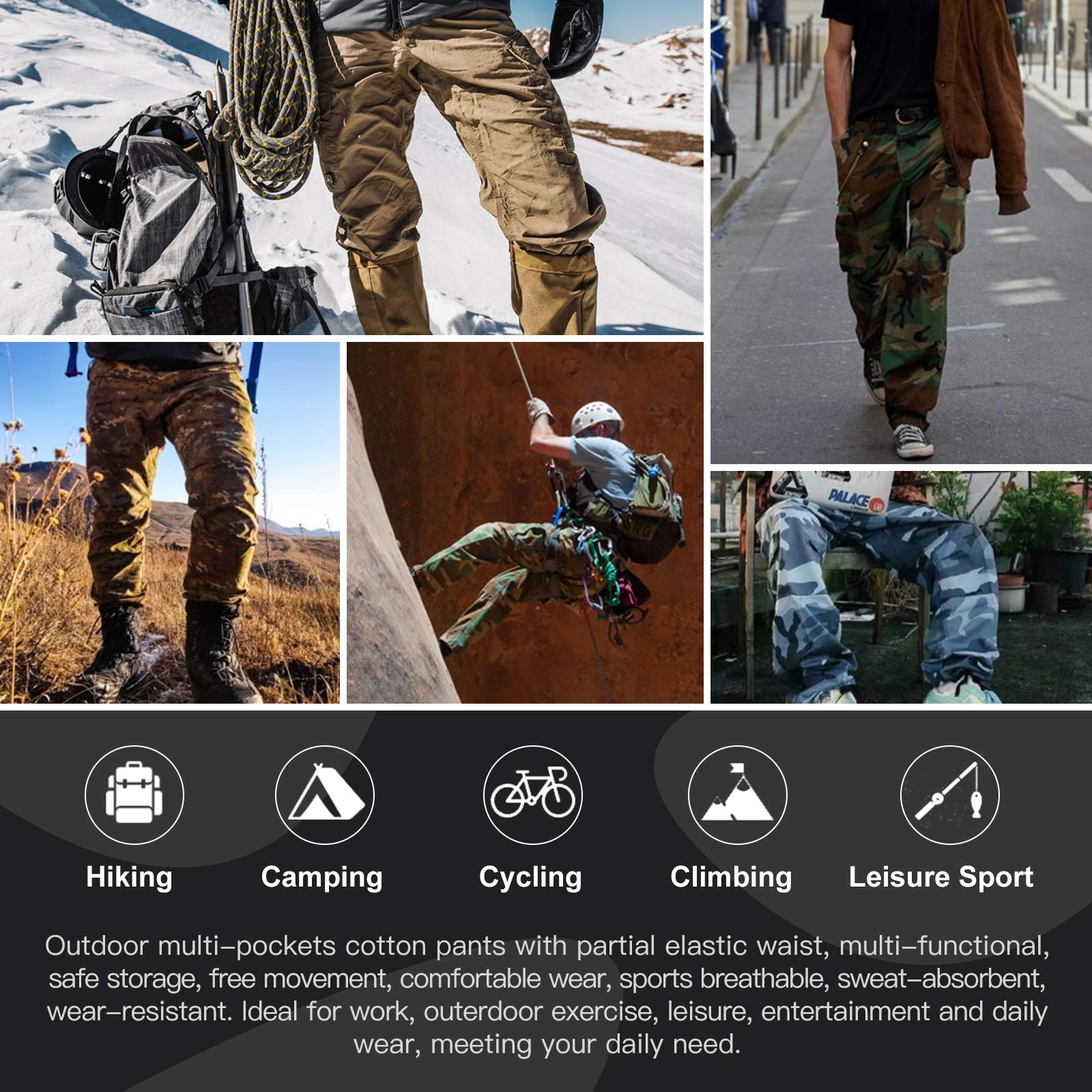 BOJIN Men's Cargo Pants Casual Military Army Camo Relaxed Fit Cotton Combat Camouflage Cargo Work Pants with 8 Pockets(CK026)- Camo Grey 38