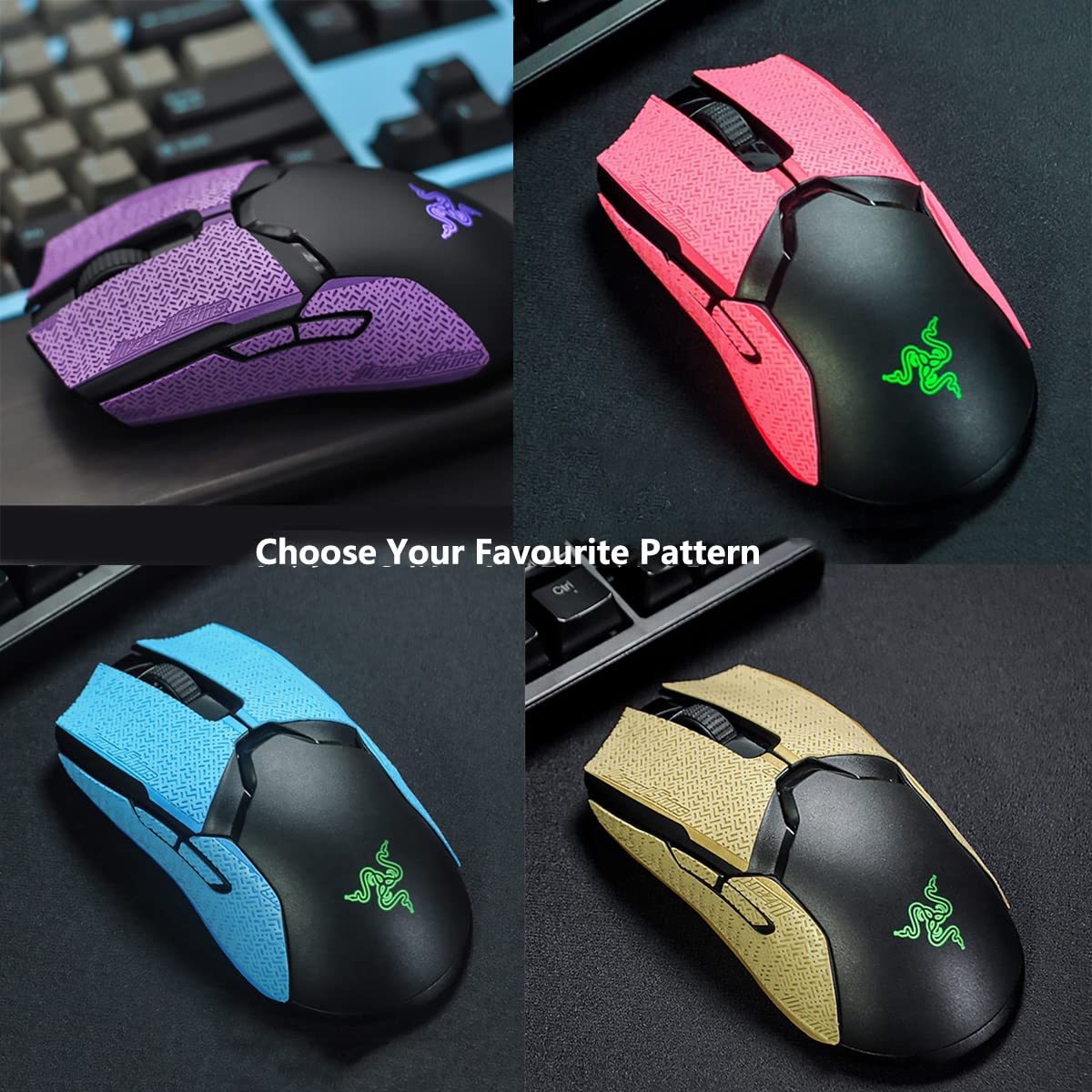 SIKAI CASE Grip Sticker for Razer Viper V2 Pro, Sweatproof, Anti-Slip, Purple, USB, Gaming, Ergonomic Design, 6 Buttons, Windows