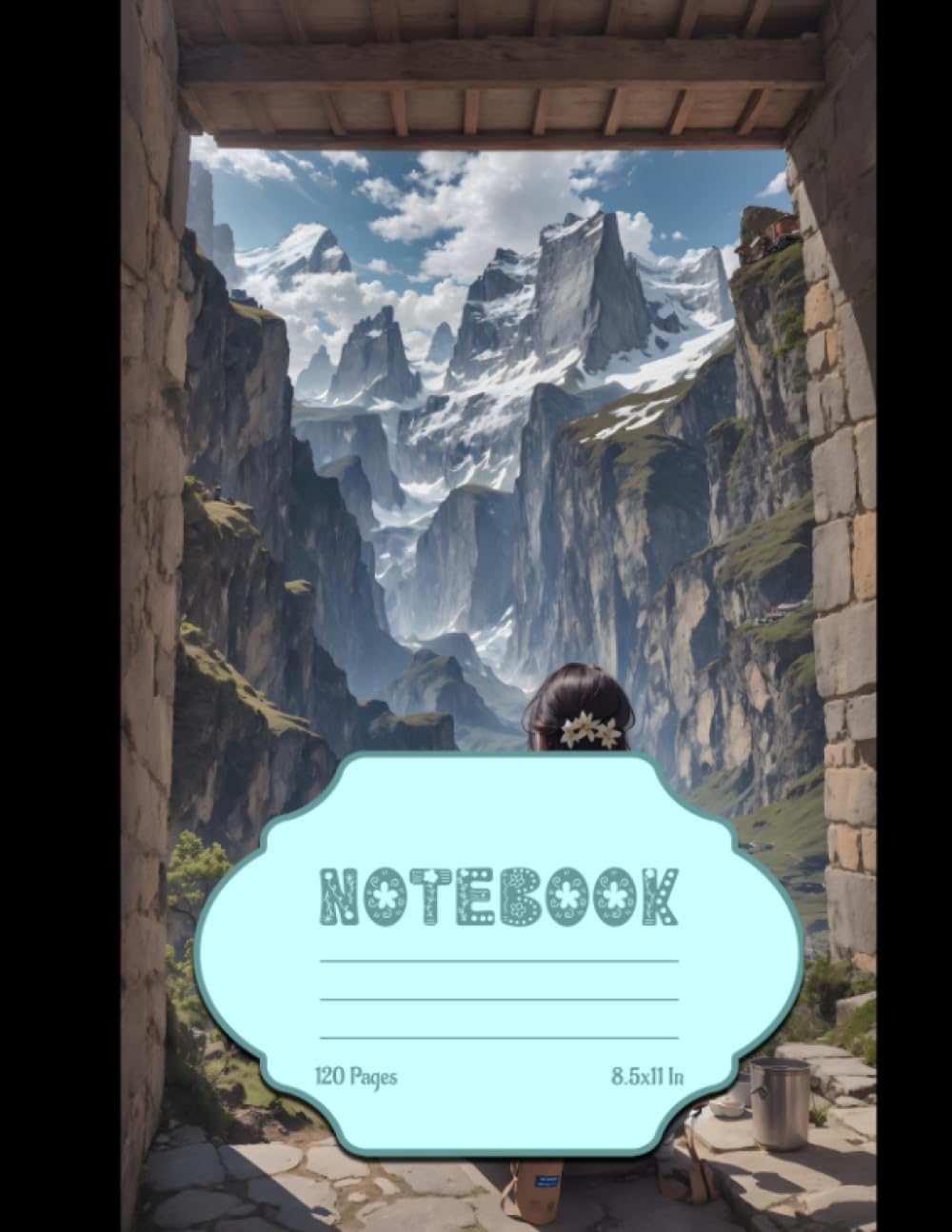 Notebook: Digital Marketing Journal, Girl Working on Laptop on a Rooftop, Back View of Mountain with Birds, 8.5x11 Inches, 120 Pages