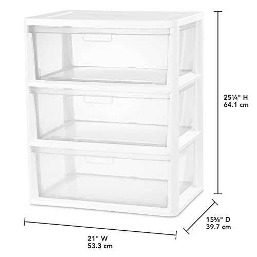 Sterilite 4538001K Wide 3 Drawer Tower- White KD, 1 -Pack