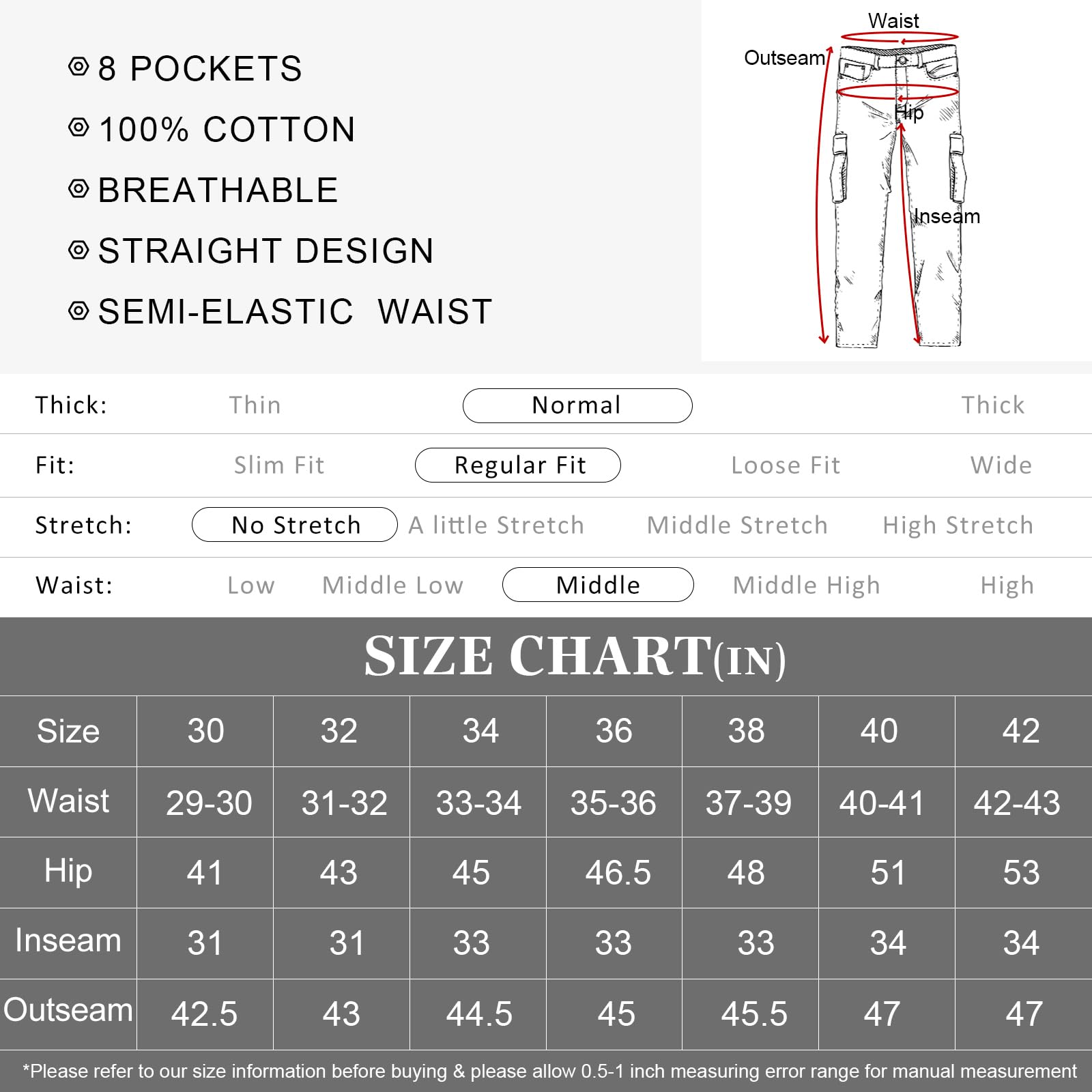 BOJIN Men's Cargo Pants Casual Military Army Camo Relaxed Fit Cotton Combat Camouflage Cargo Work Pants with 8 Pockets(CK026)- Camo Grey 38