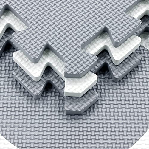 Yostrong® 18 Tiles Interlocking Animal Puzzle Foam Baby Play Mat for Playing - Rubber EVA Babies Crawling Mats for Floor. White, Light Gray. YOP-51(AL0) b18N