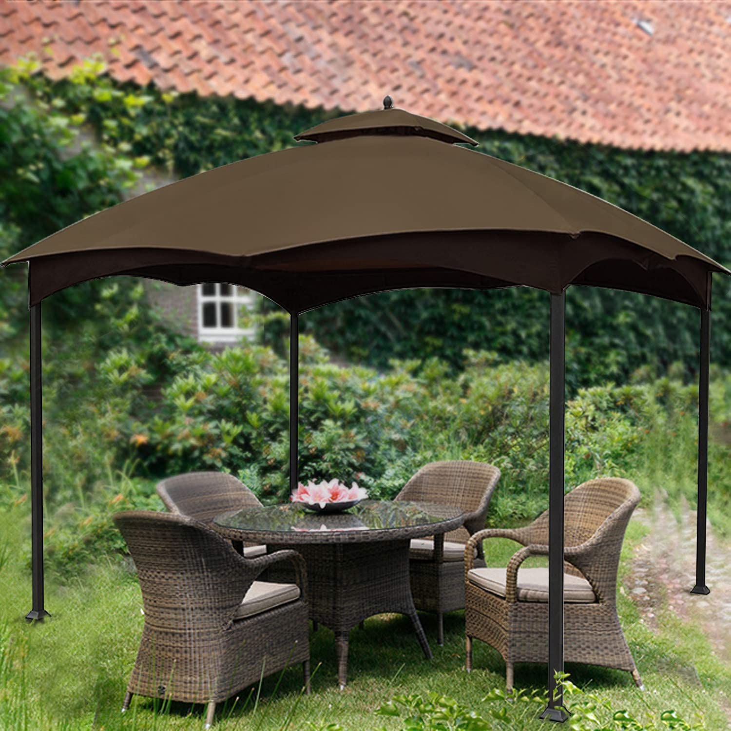 CoastShade Patio 10X12 Replacement Canopy Roof for Lowe's Allen Roth 10X12 Gazebo Backyard Double Top Gazebo #GF-12S004B-1(Brown)