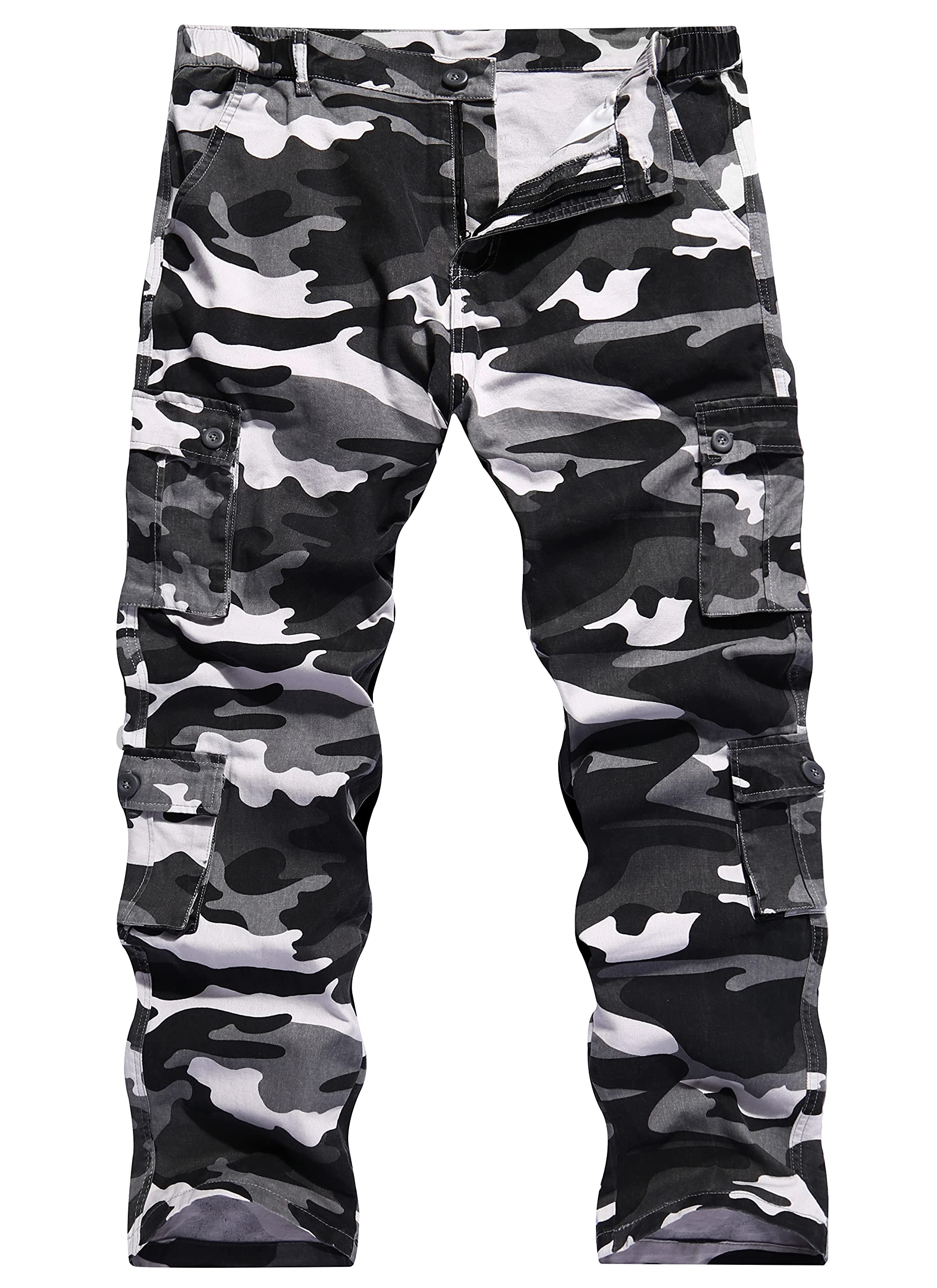 BOJIN Men's Cargo Pants Casual Military Army Camo Relaxed Fit Cotton Combat Camouflage Cargo Work Pants with 8 Pockets(CK026)- Camo Grey 38