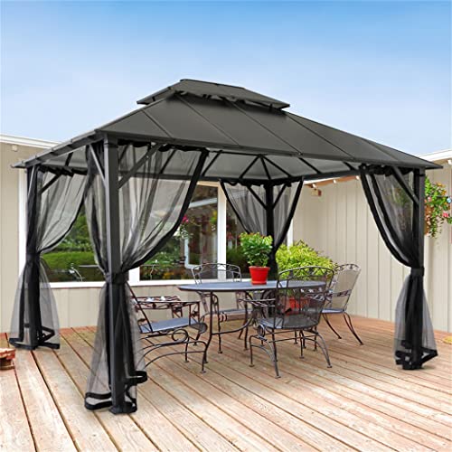 UXZDX 12 ft. x 10 ft. Aluminum Hardtop Outdoor Patio Gazebo with Insulated Double-Roof Hardtop and Netting