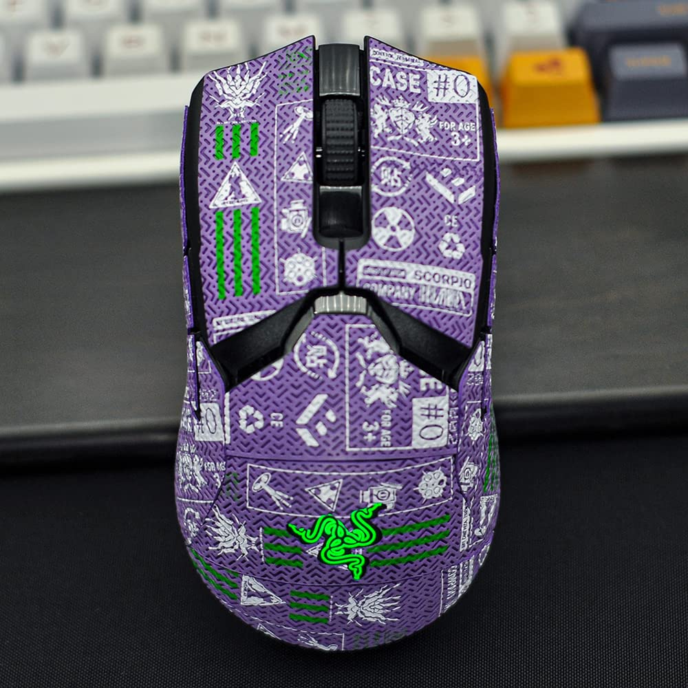SIKAI CASE Grip Sticker for Razer Viper V2 Pro, Sweatproof, Anti-Slip, Purple, USB, Gaming, Ergonomic Design, 6 Buttons, Windows