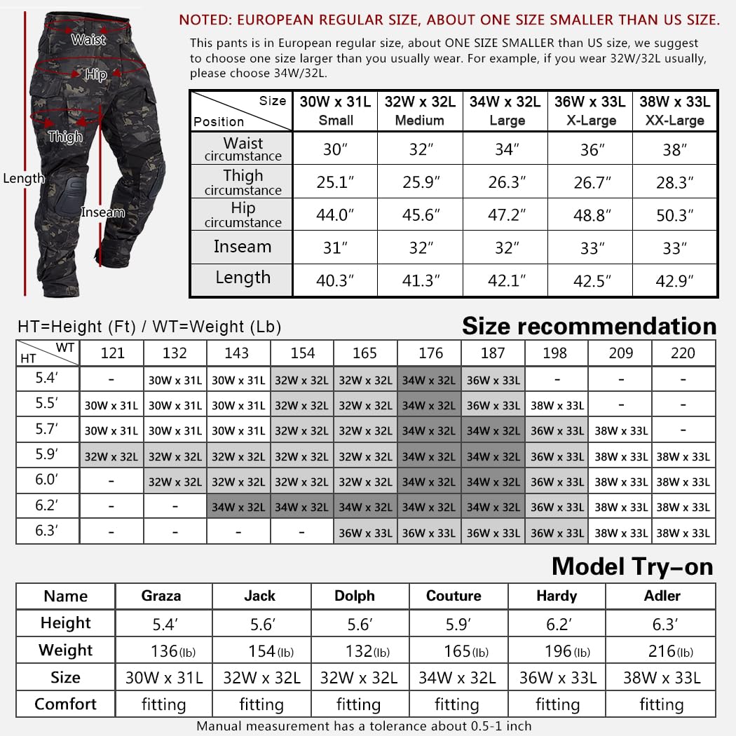 IDOGEAR G3 Combat Pants camo Men Pants with Knee Pads Airsoft Hunting Military Paintball Tactical Camo Trousers (camo Black, 32W x 32L)